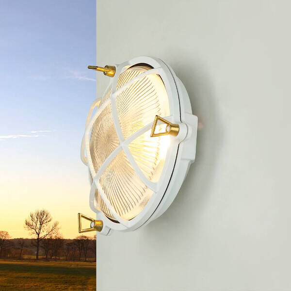 Außenlampe Weiß Messing Glas Ø 21 cm E27 IP64 SERIFOS Leuchte